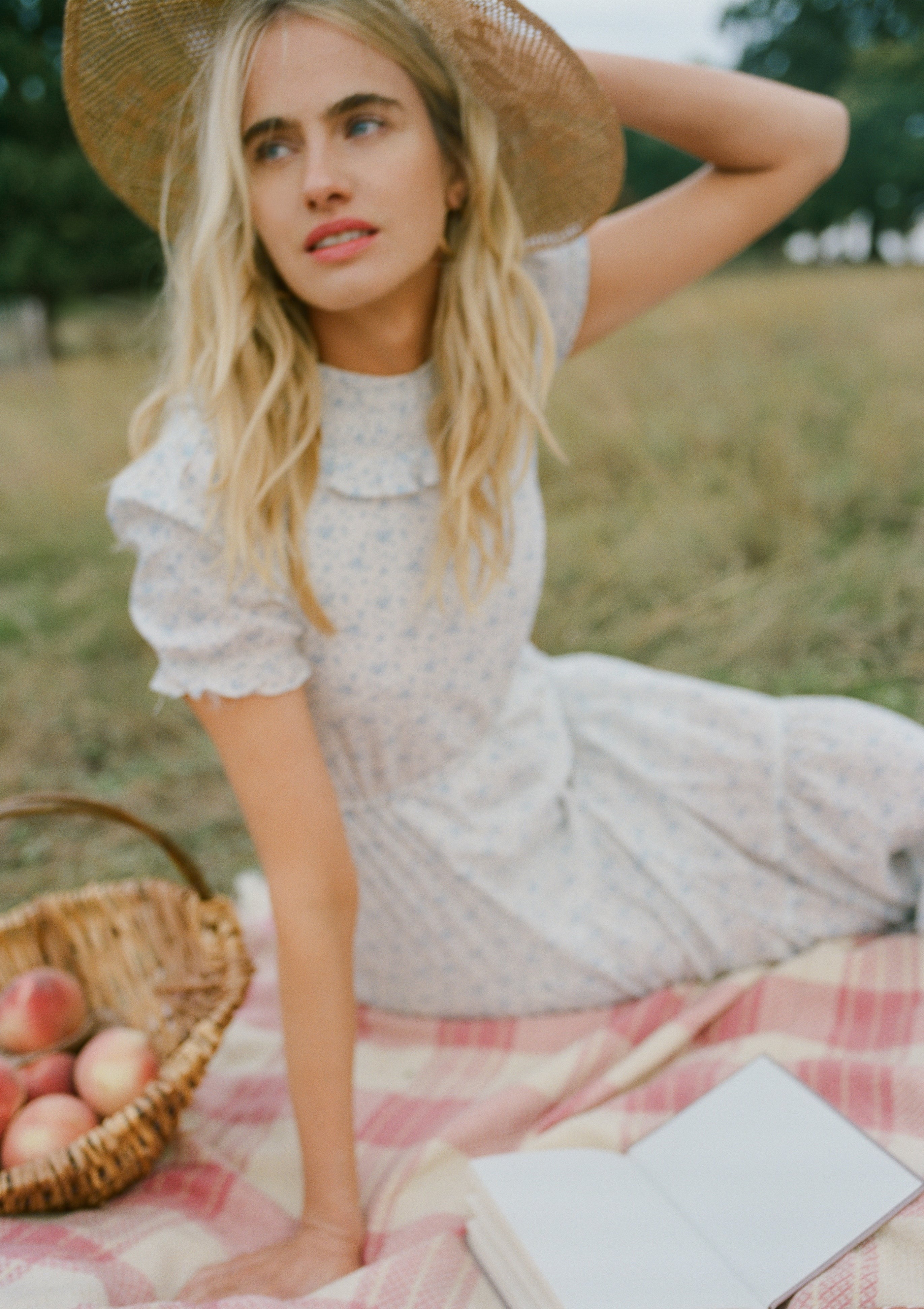 Lucky Blue Ditsy Floral Cotton Short Sleeve Midi Dress I ST. CLAIR