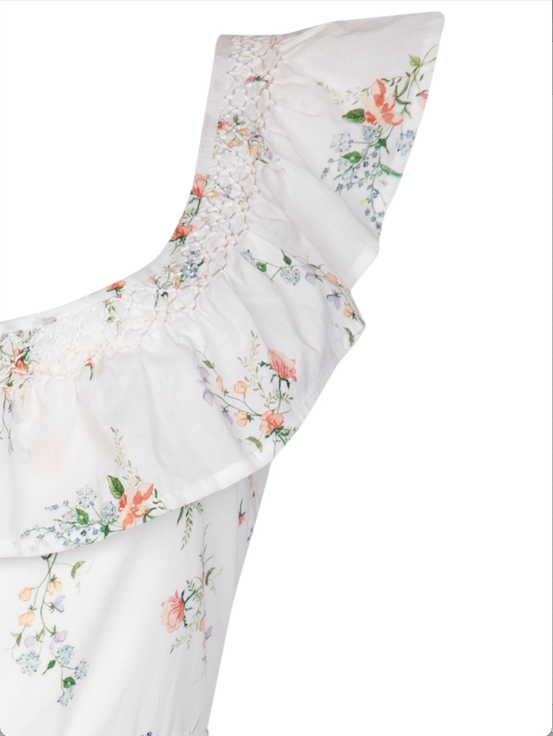 Meadow Multi on White Ruffle Collar Sleeveless Tie Waist Midi Dress ...